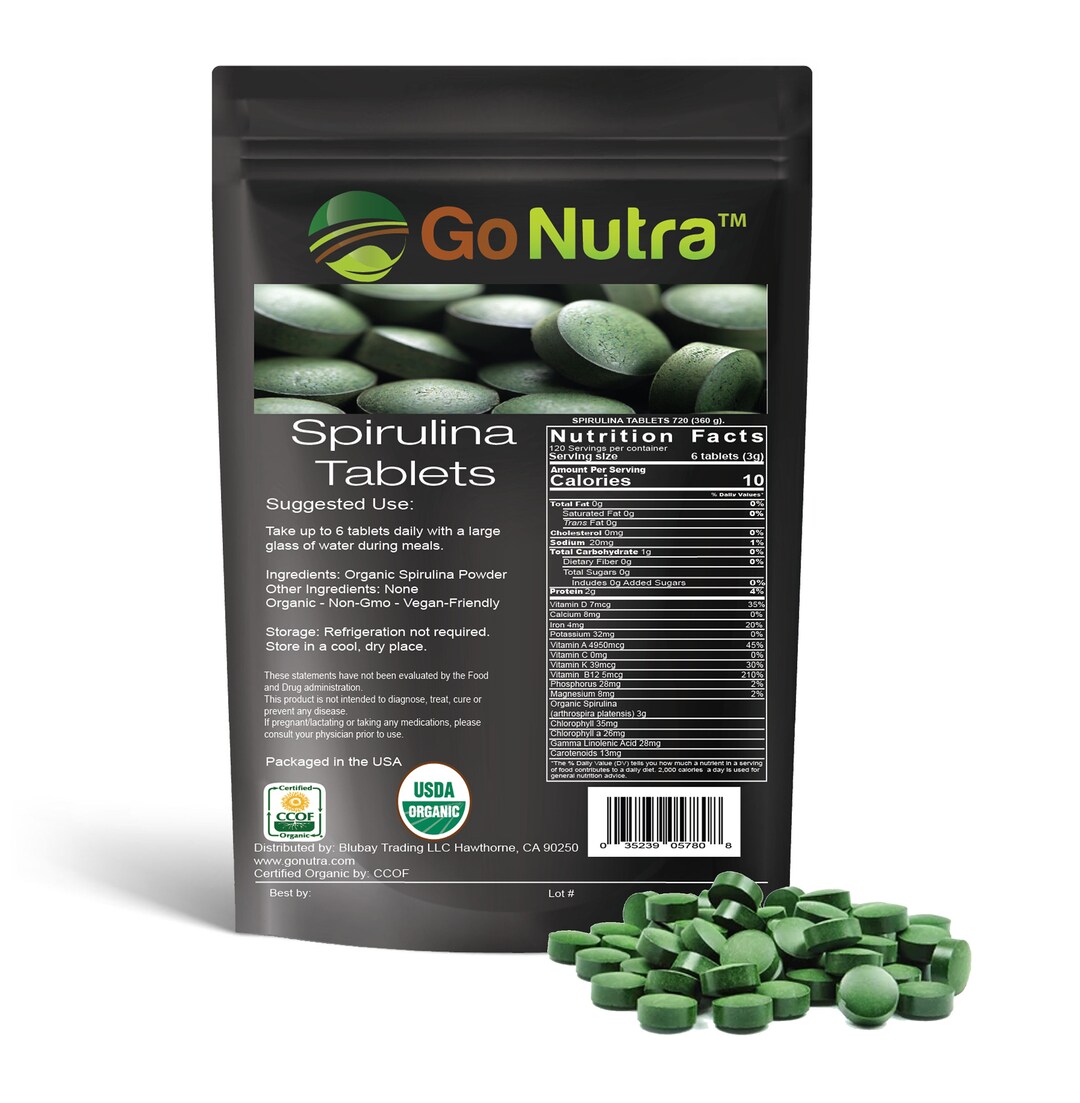 Spirulina Tablets Superfood Protein 720 Tablets 500mg Pure Natural 4 ...