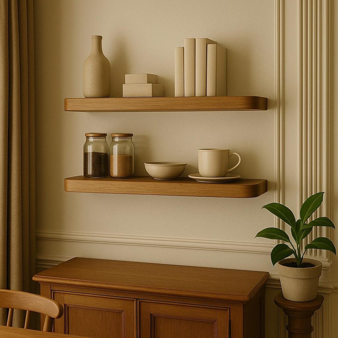 Modern Wooden Shelf – Rounded Edge Floating Wall Shelf for Home ...