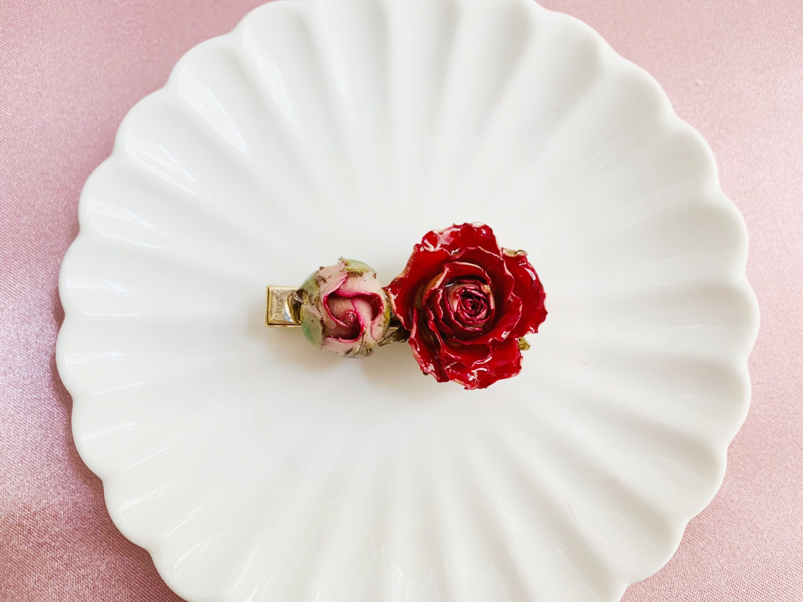 Resin Coated Real Pink Rose Flowers Hair Clip Hairpiece, Handmade ...
