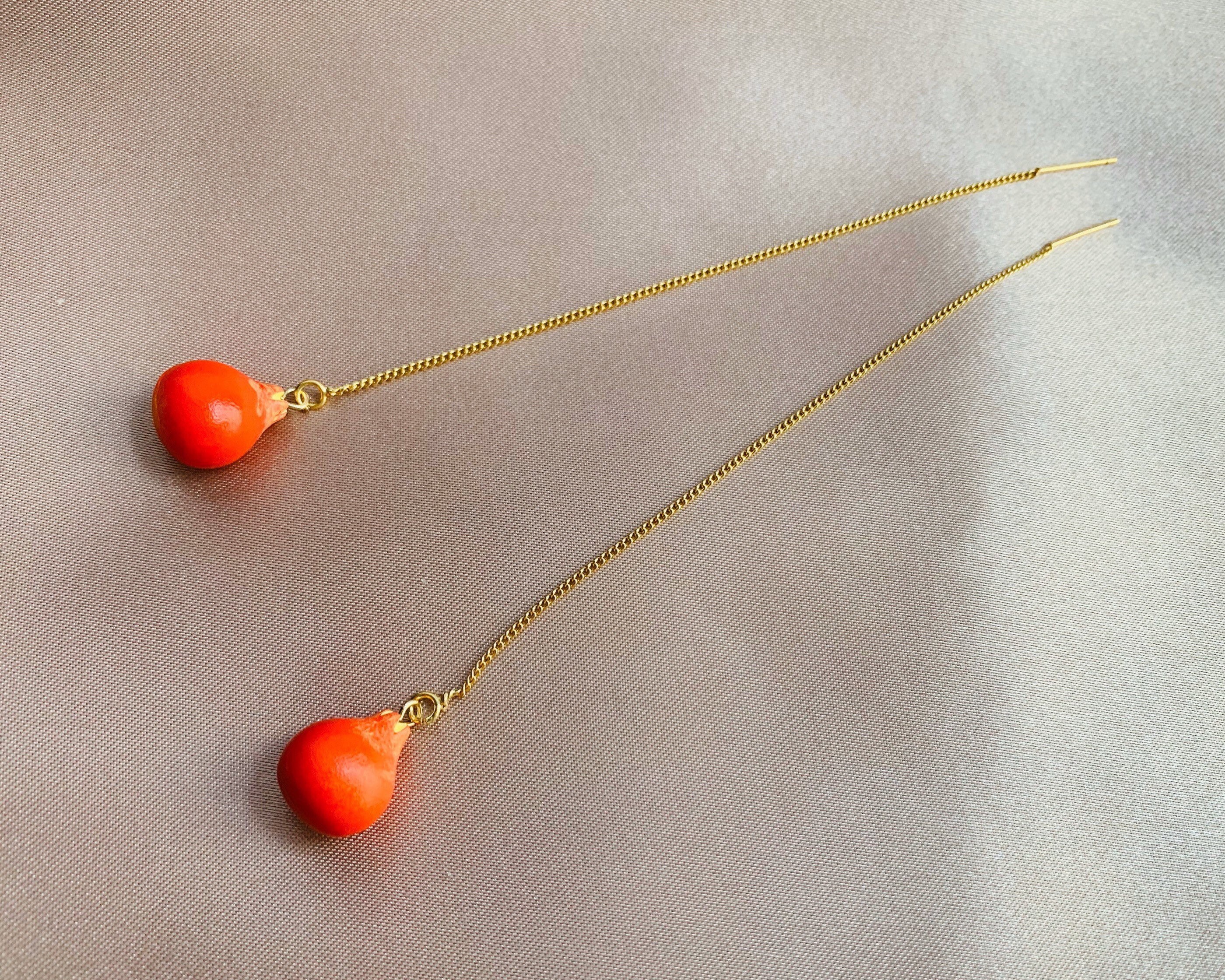 Polymer Clay Red Whole and Half Pomegranate Fruit Threader Earrings ...