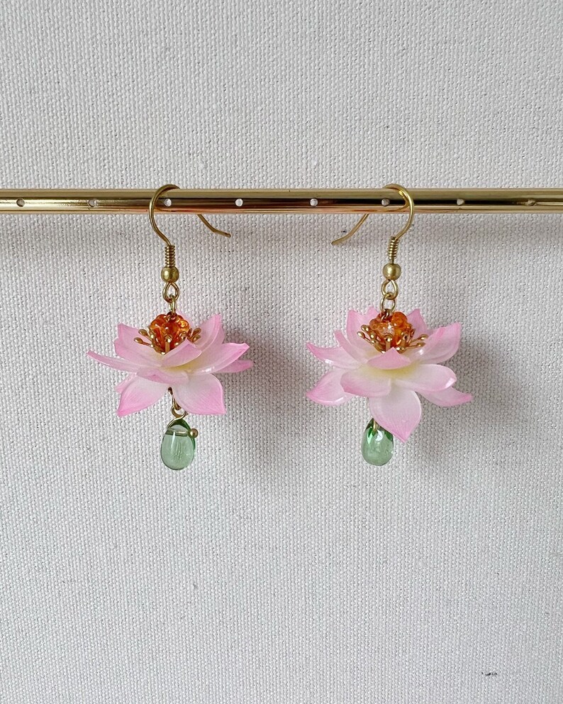 Shrink Pink Lotus Flowers With Seedpod and Crystal Drop - Etsy
