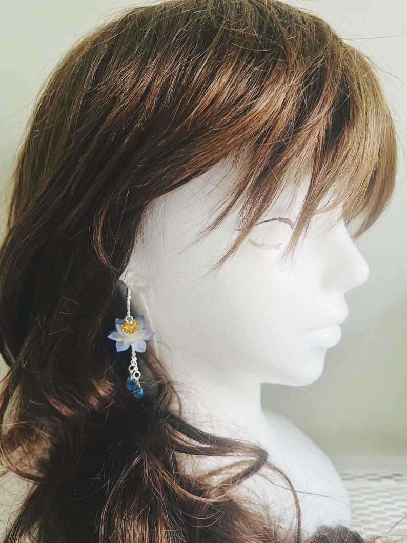 Shrink Plastic Blue Lotus Flowers With Seedpod and Crystal Drop Dangled ...