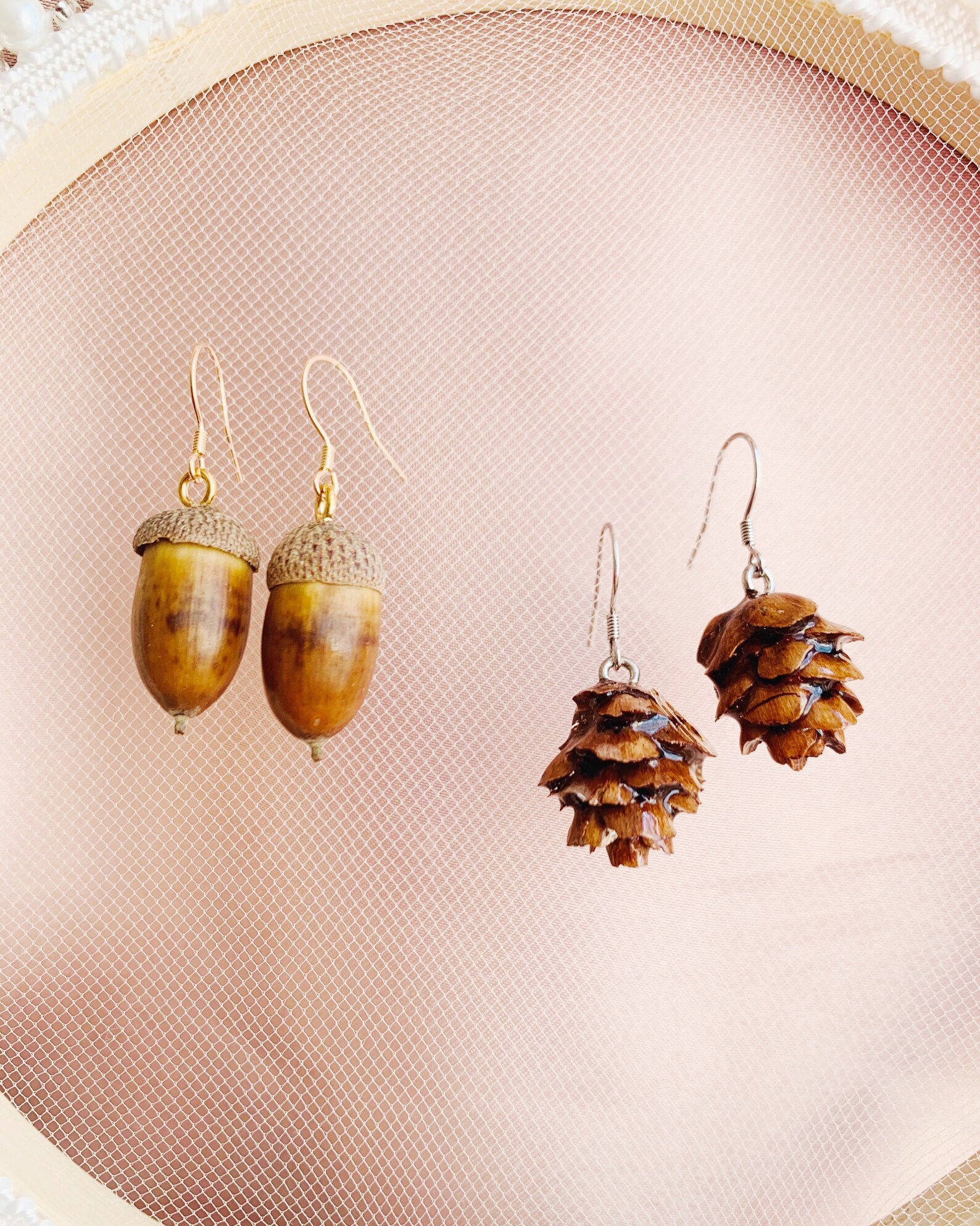 Pressed Natural Acorns or Resin Coated Baby Pine Cones Dangled - Etsy