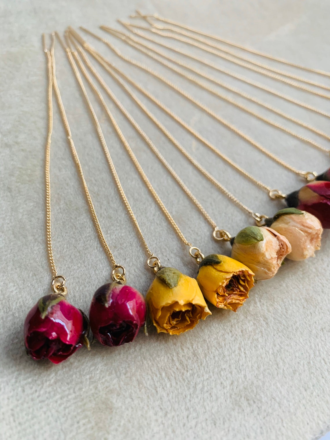 Real Pressed Rose Flowers Threader Earrings Handmade Ear | Etsy