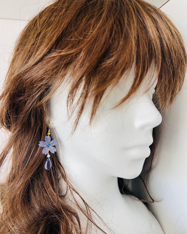 Cherry Blossom Blue Purple Sakura Flower With Crystal Drops Japanese ...