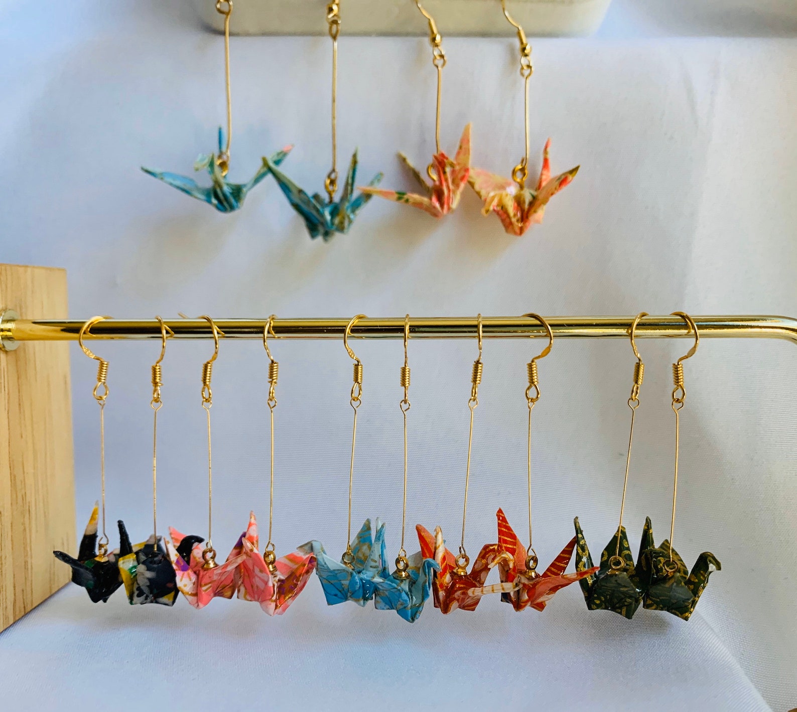 Resin Coated Origami Japanese Paper Crane Dangled Drop | Etsy