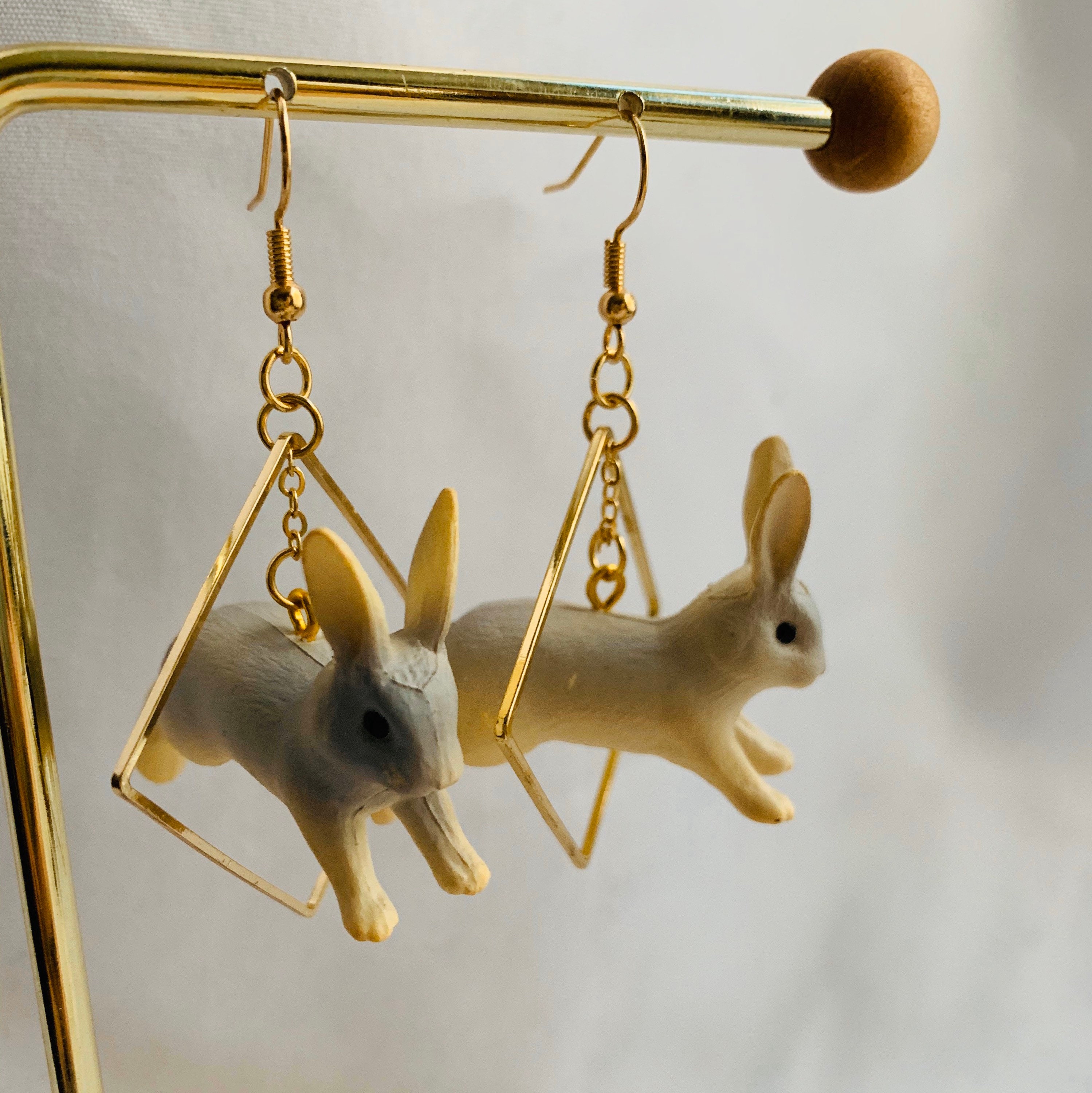 Cute Running Rabbits Bunnies Hares Animal Dangled Drop Earrings, Fun ...