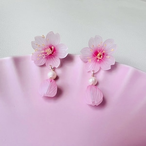 Cherry Blossom Pink Sakura Flower Japanese Stud Earrings, Handmade Earrings, Aesthetic Earrings ...