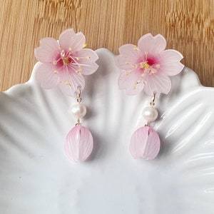 Cherry Blossom Pink Sakura Flower Japanese Stud Earrings, Handmade Earrings, Aesthetic Earrings ...