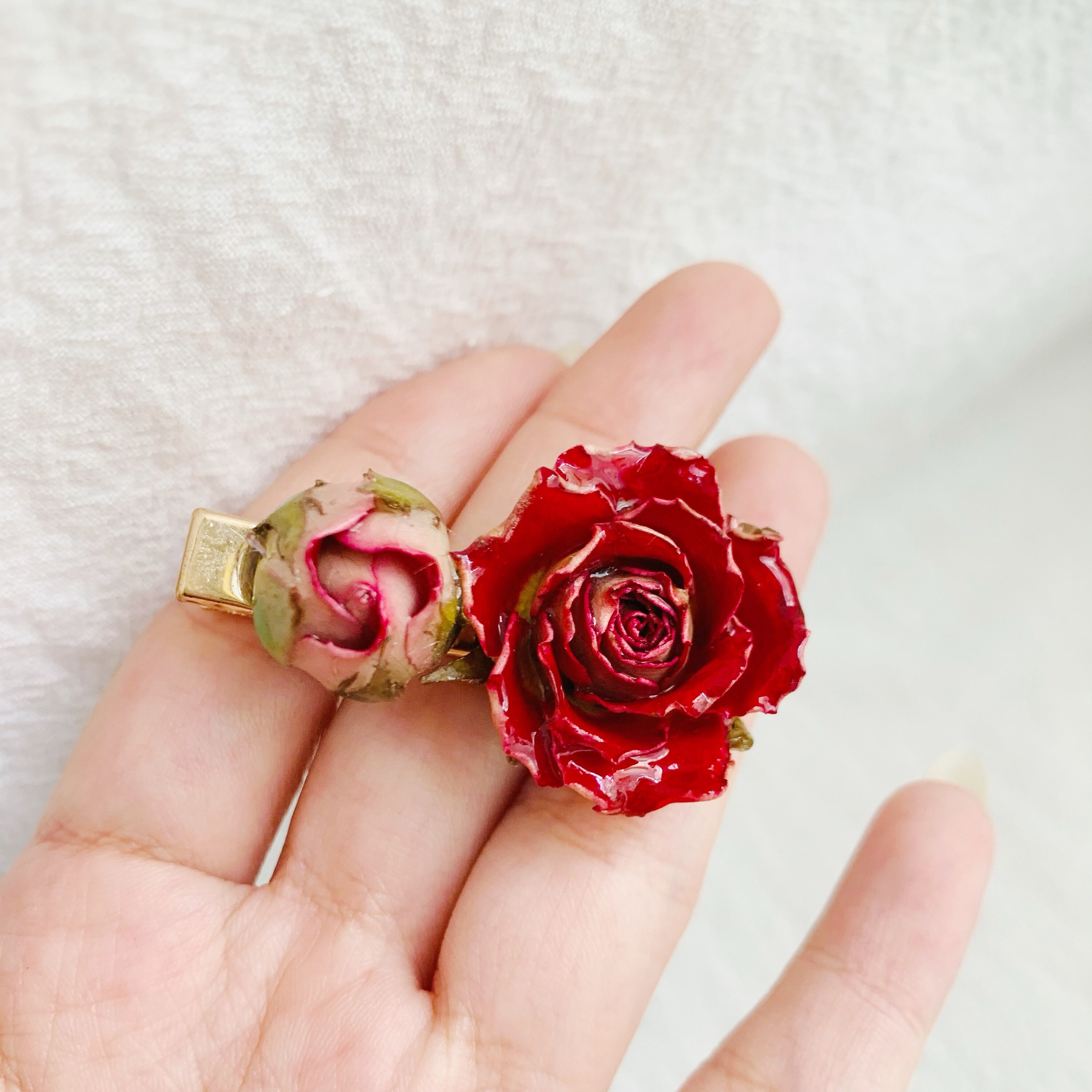 Resin Coated Real Pink Rose Flowers Hair Clip Hairpiece, Handmade ...