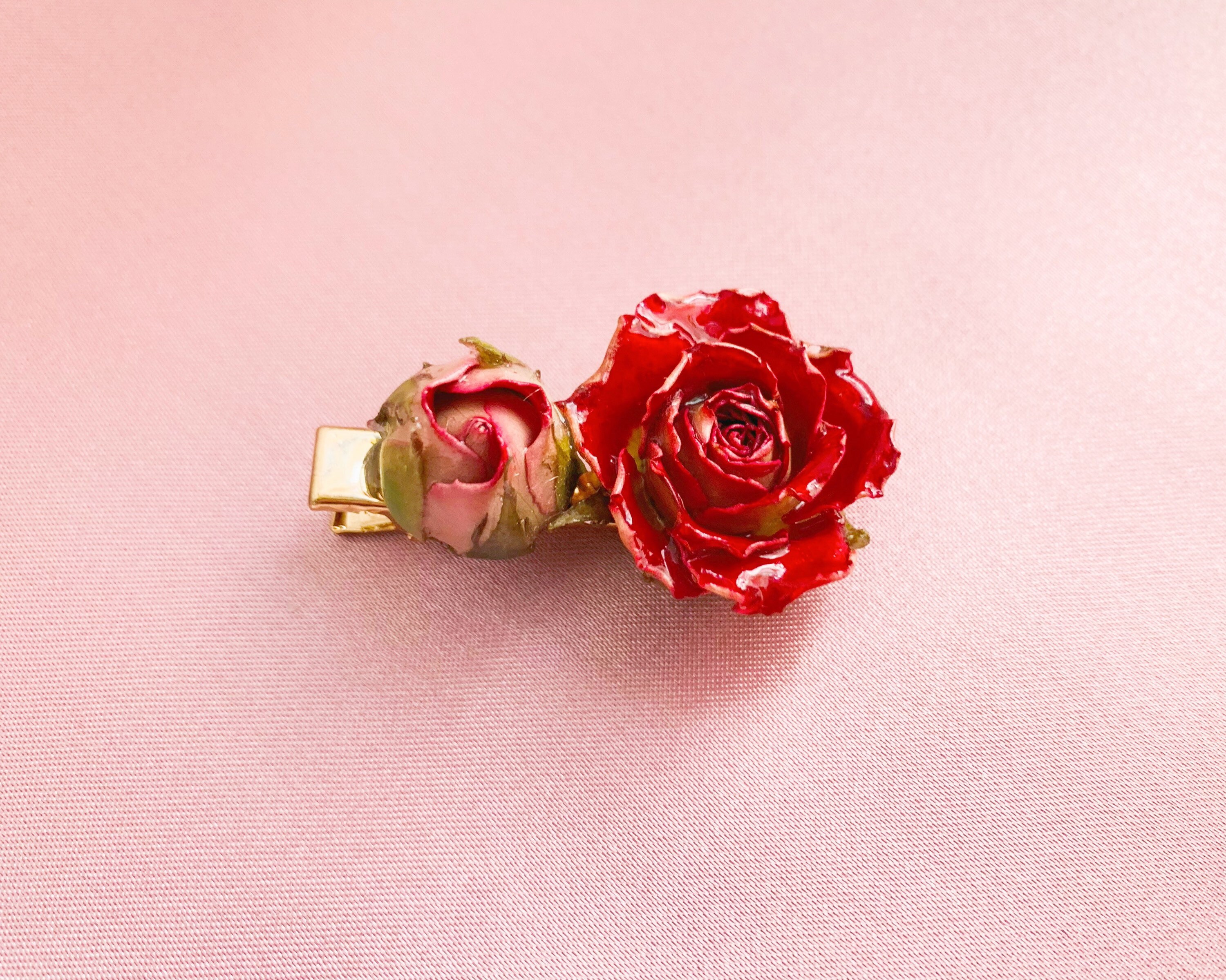 Resin Coated Real Pink Rose Flowers Hair Clip Hairpiece, Handmade ...