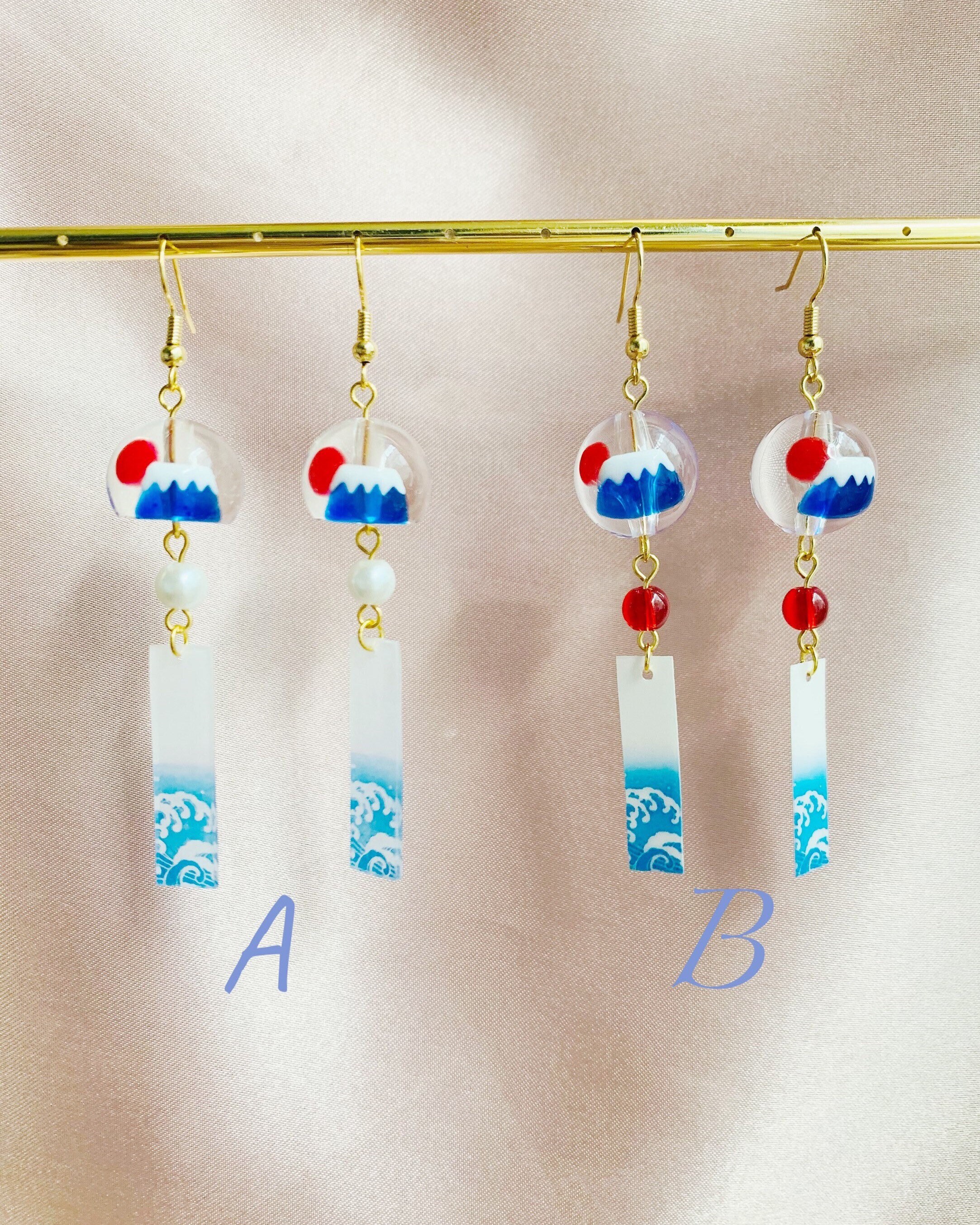 Japanese Wind Chime Style Resin Mt Fuji and Sun With Sea Wave Drop ...