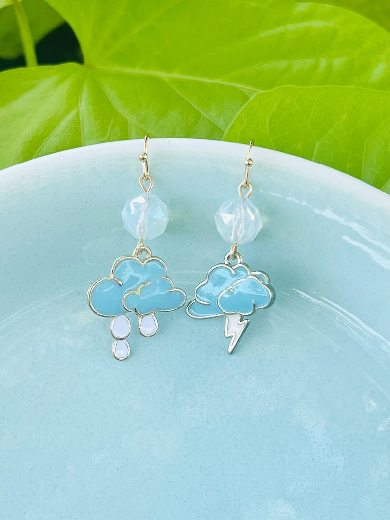 Enamel Blue Cloud With Rain Drops or Lighting Bolts Asymmetrical ...