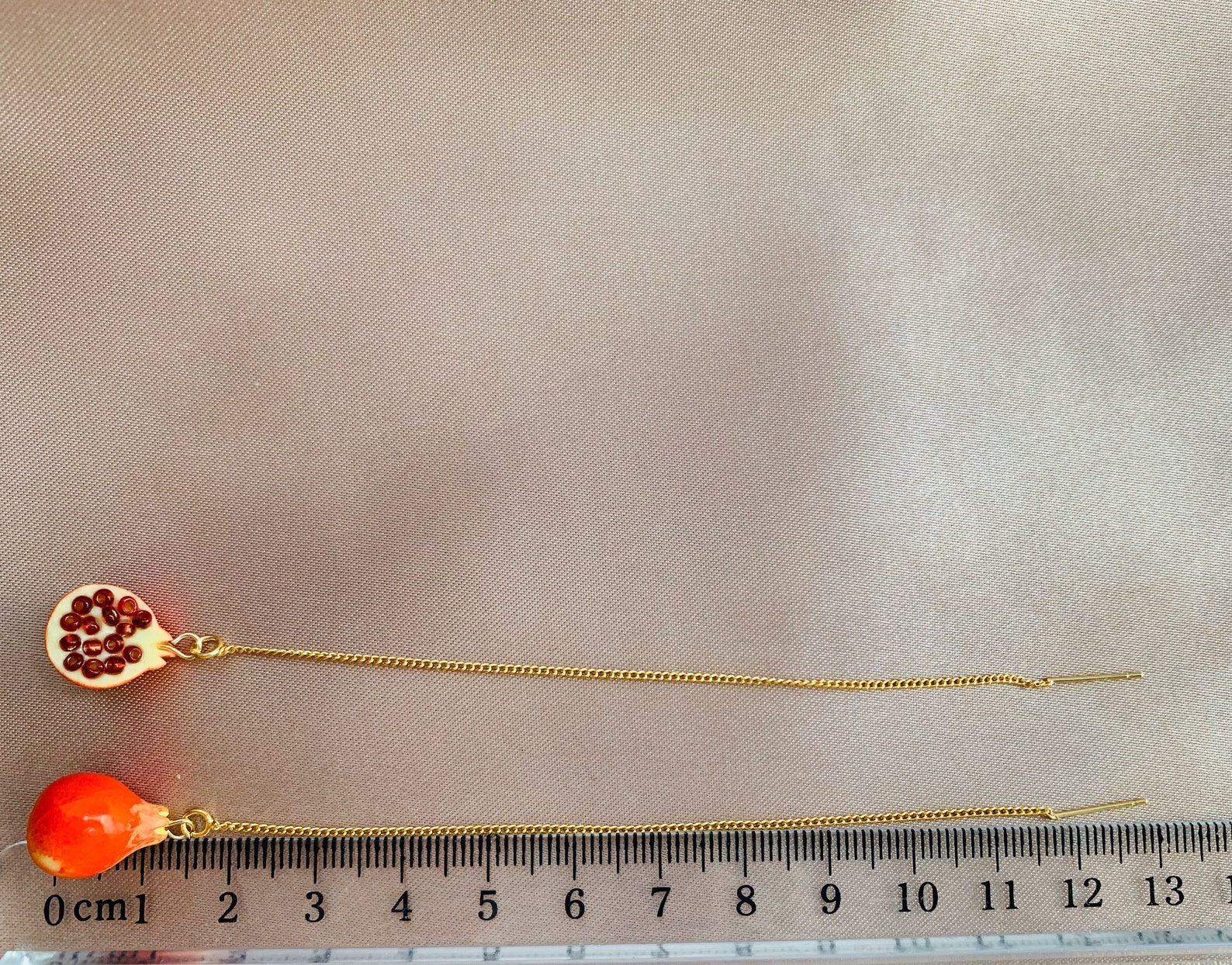 Polymer Clay Red Whole and Half Pomegranate Fruit Threader Earrings ...