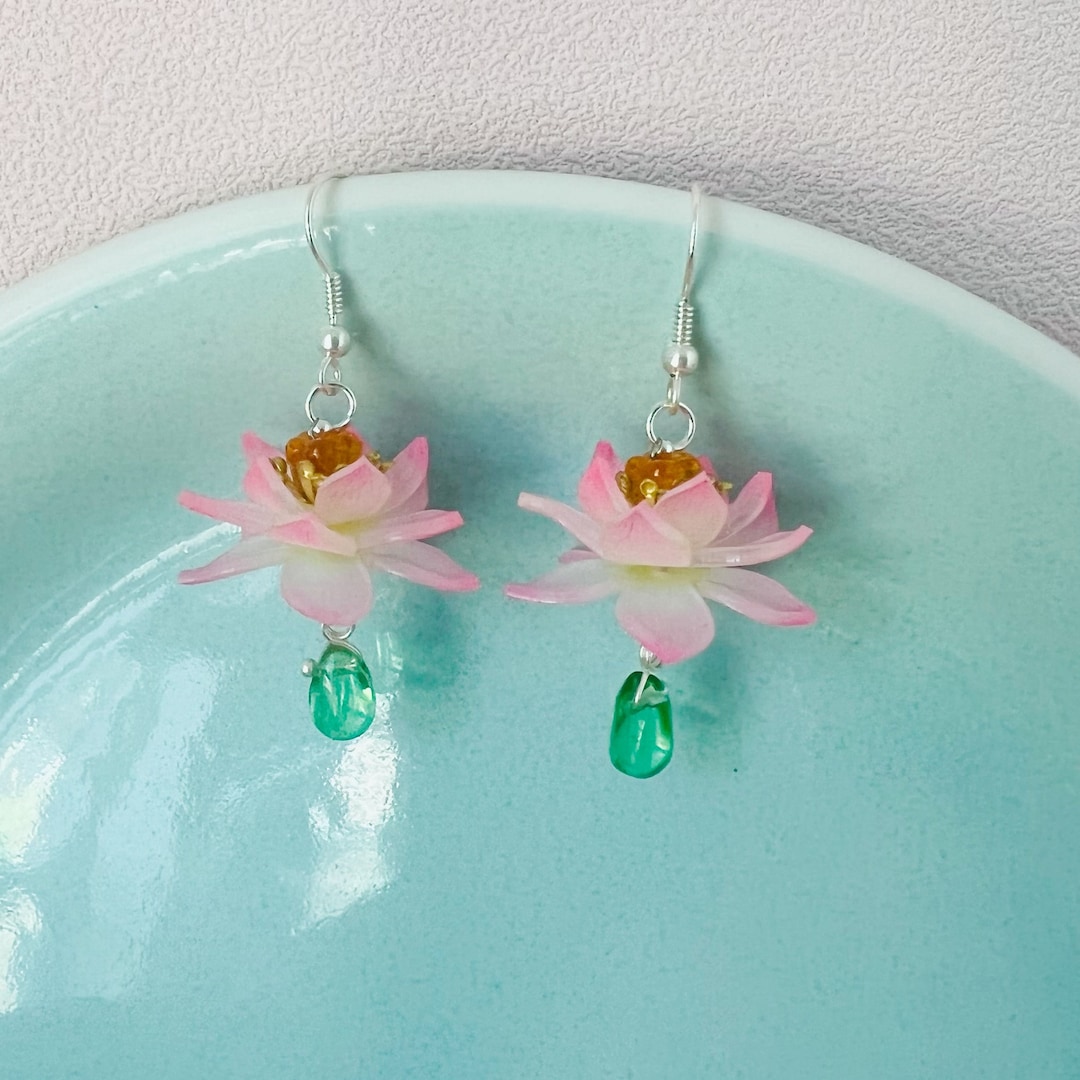 Shrink Pink Lotus Flowers With Seedpod and Crystal Drop Dangled ...