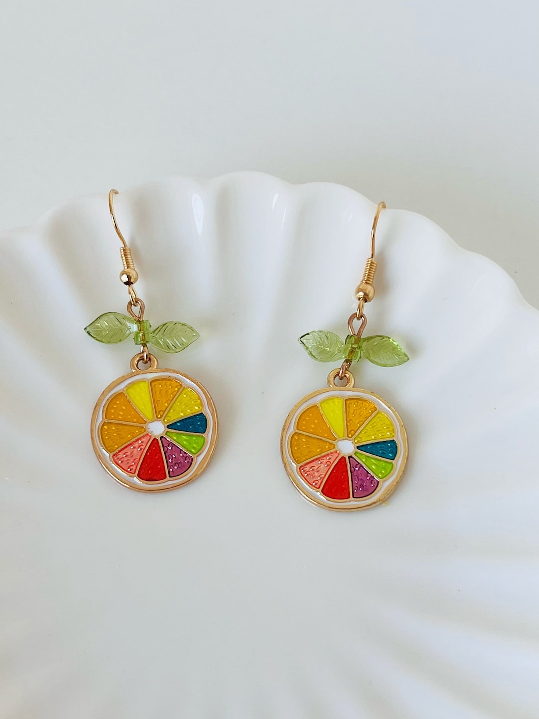 Colorful Rainbow Lemon Cut With Green Leaves Fruit Dangled Drop ...