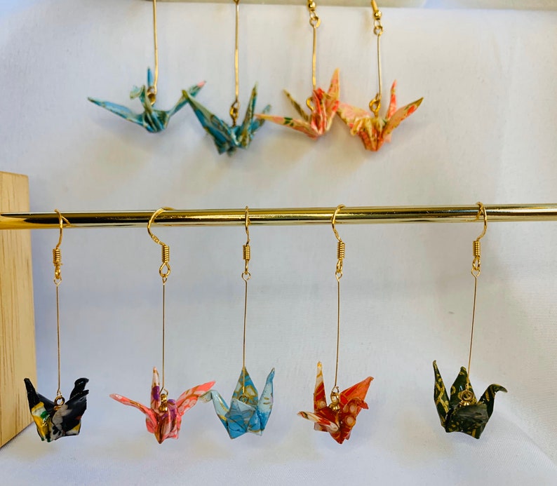 Resin Coated Origami Japanese Paper Crane Dangled Drop - Etsy