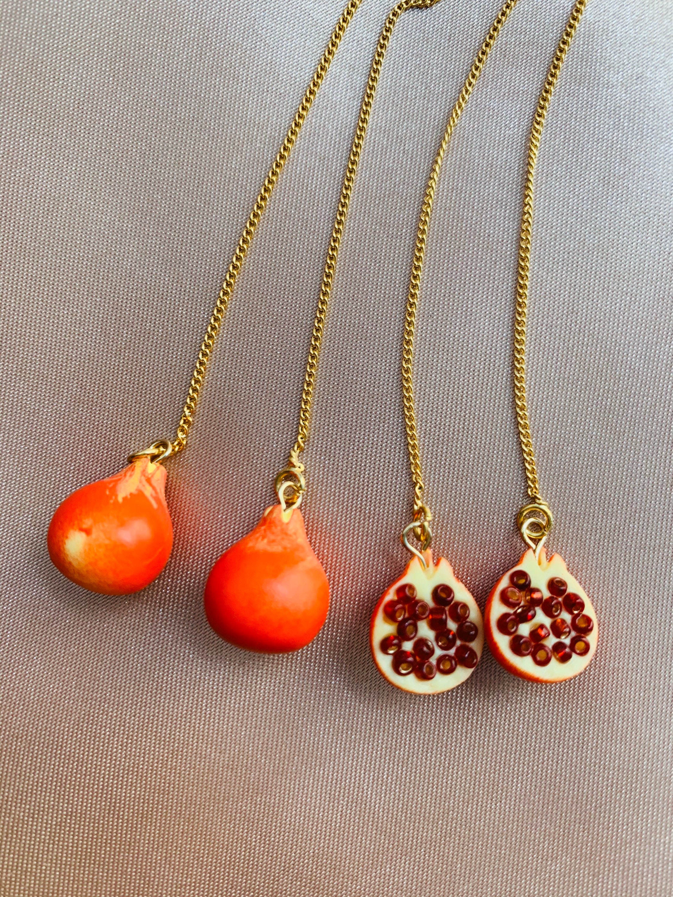Polymer Clay Red Whole and Half Pomegranate Fruit Threader Earrings ...