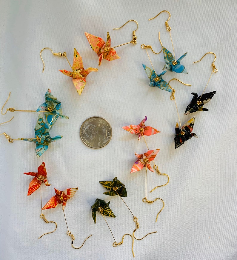 Resin Coated Origami Japanese Paper Crane Dangled Drop - Etsy