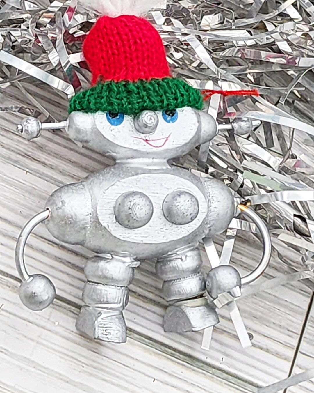Wintery Wonderland Silver Wooden Robot Christmas Ornament Made in ...