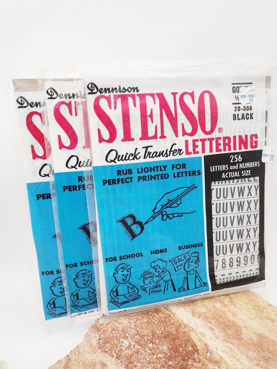 1966 Dennison Stenso Quick Transfer Letter Black Letters and Numbers 3 ...