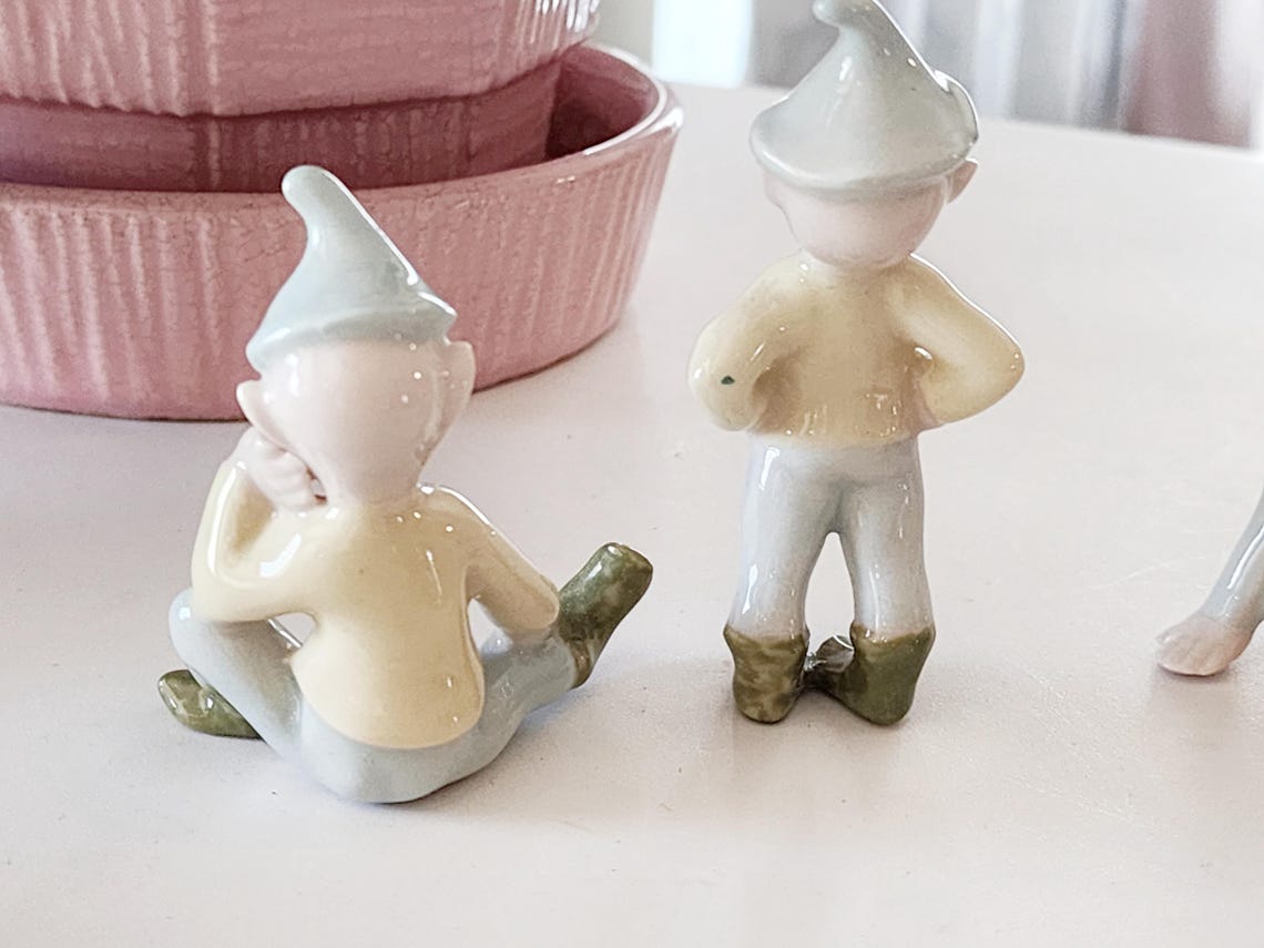 Vintage Pixie Elves Elf Pastel Figurines Lot of 4 Pink Green Teal ...