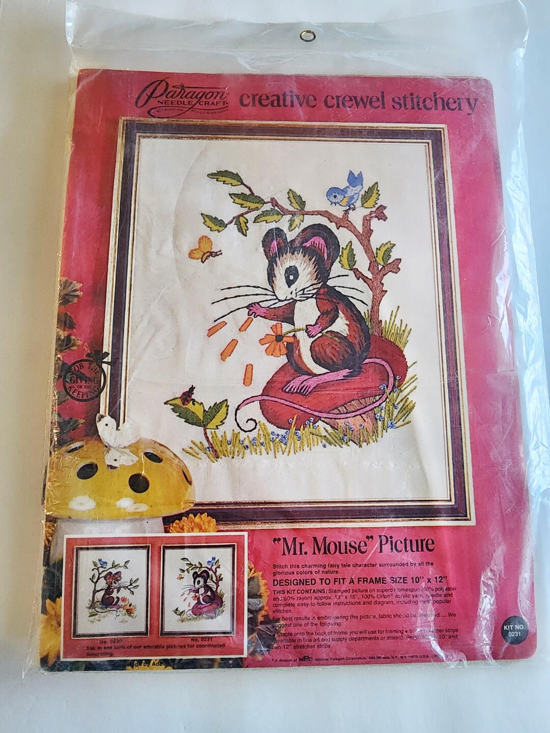NEW Old Stock Paragon 1975 Mr. Mouse Crewel Kit Fits Frame 10x12" Kit ...