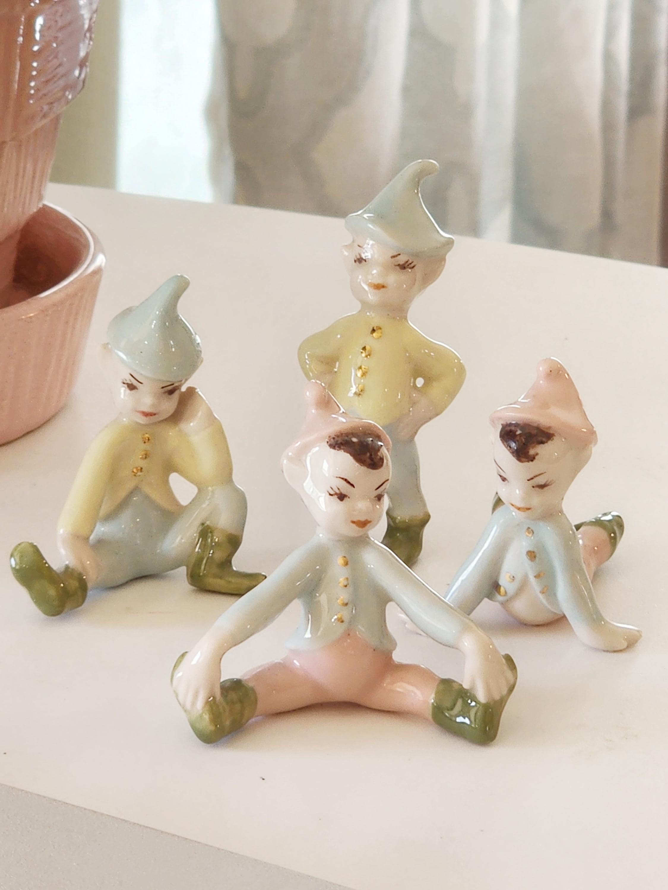 Vintage Pixie Elves Elf Pastel Figurines Lot of 4 Pink Green Teal ...