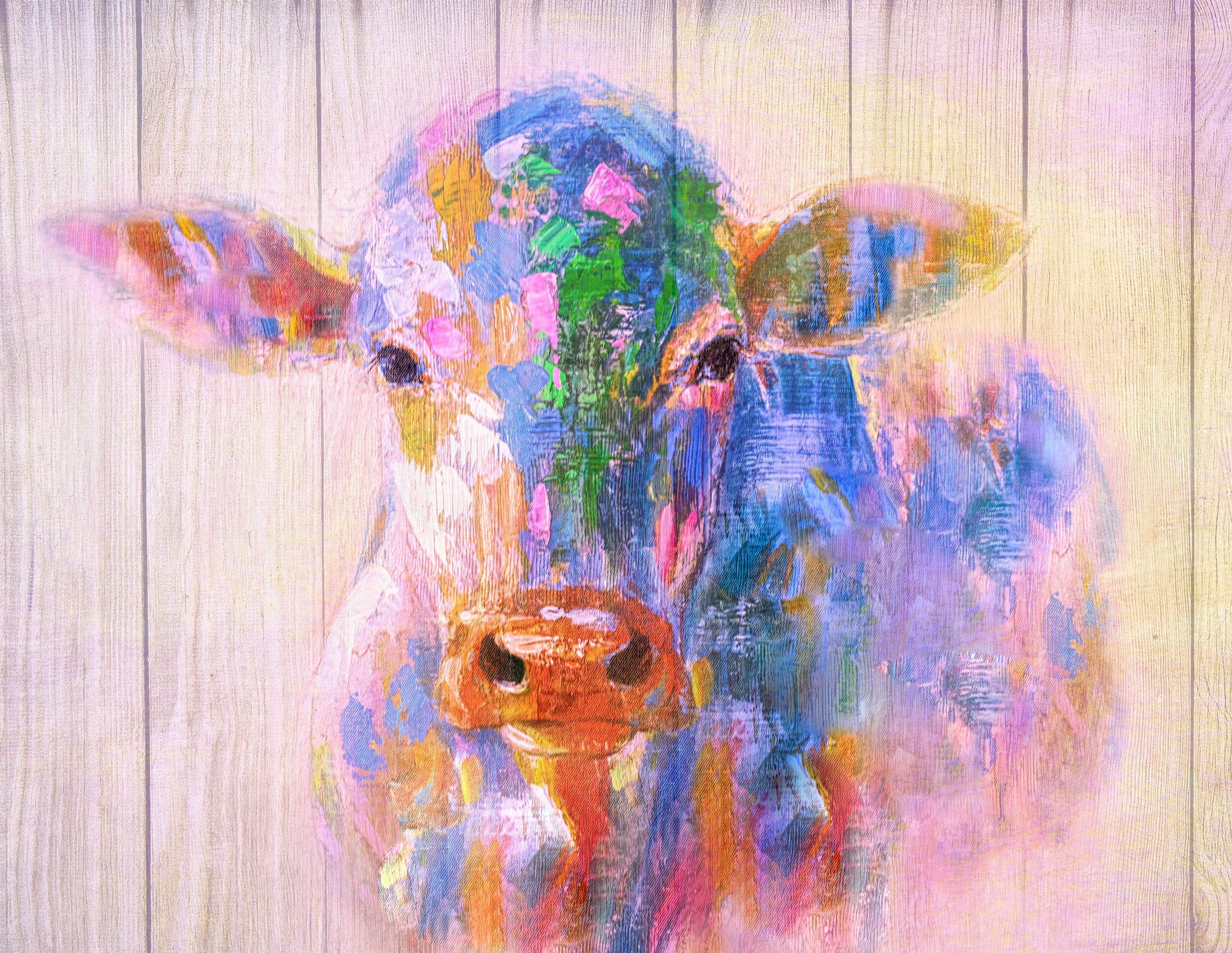 Painted Cow Wall Art Colorful Cow Print Shabby Chic | Etsy