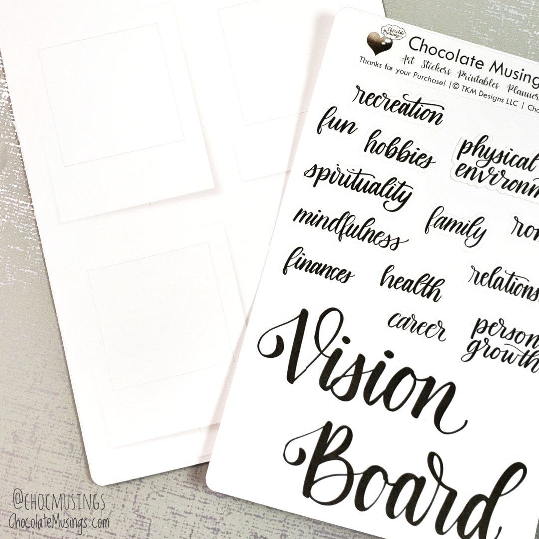 Vision Board Planning Stickers + Vision Board Background Polaroid ...