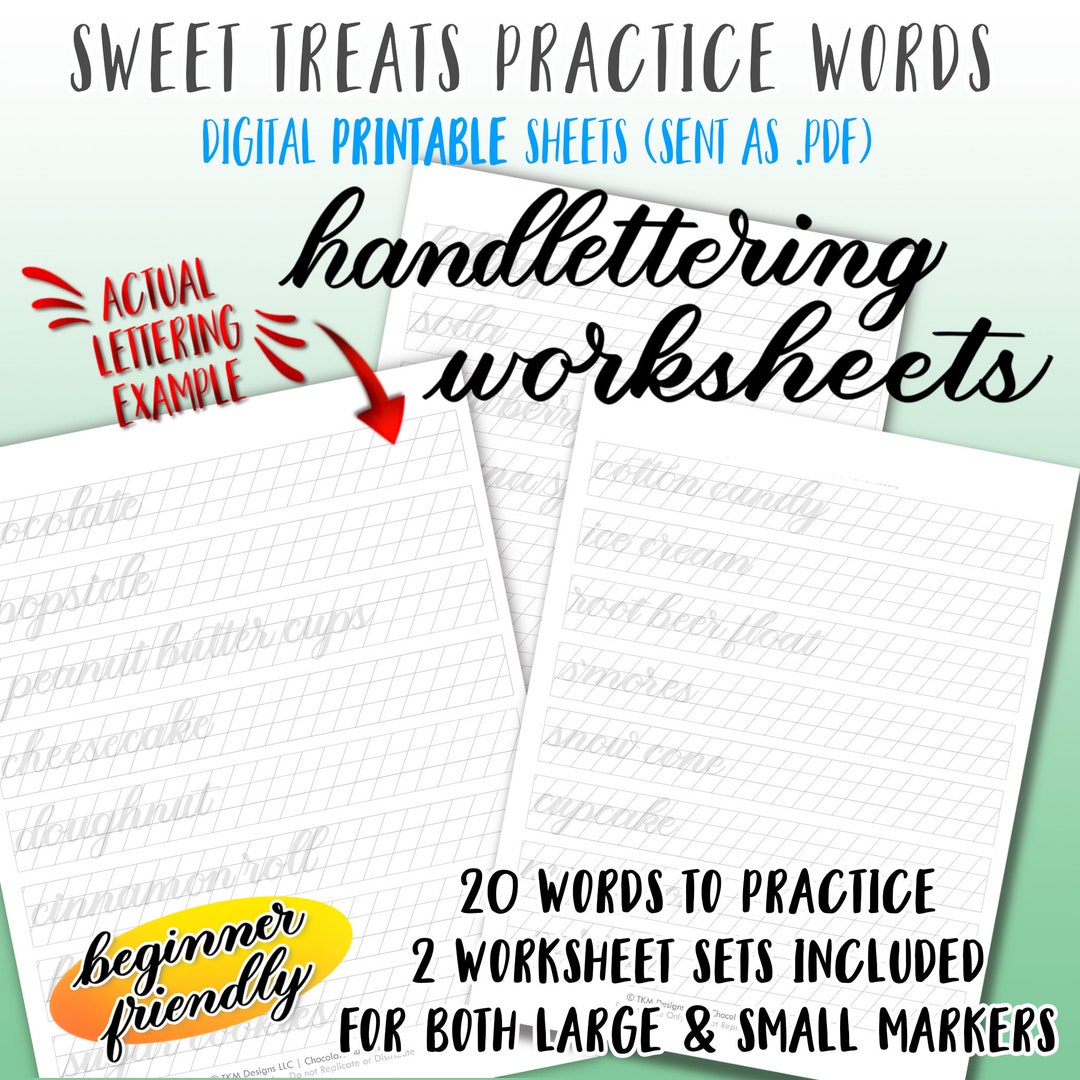 Printable Brush Marker Digital Worksheets - 20 Sweet Treat Words With ...