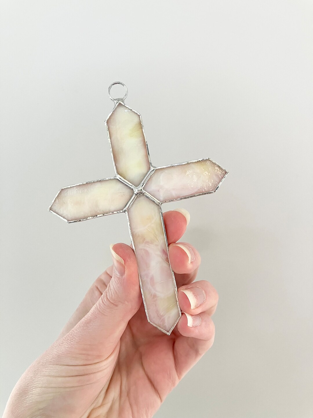 Stained Glass Cross, Pink Lemonade Spotted, Pink Cross, Lead Free ...