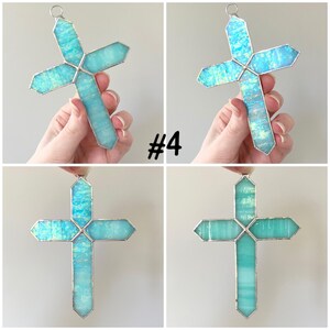 SOFT BLUE, Iridescent Stained Glass Cross, Blue Cross, Lead Free ...