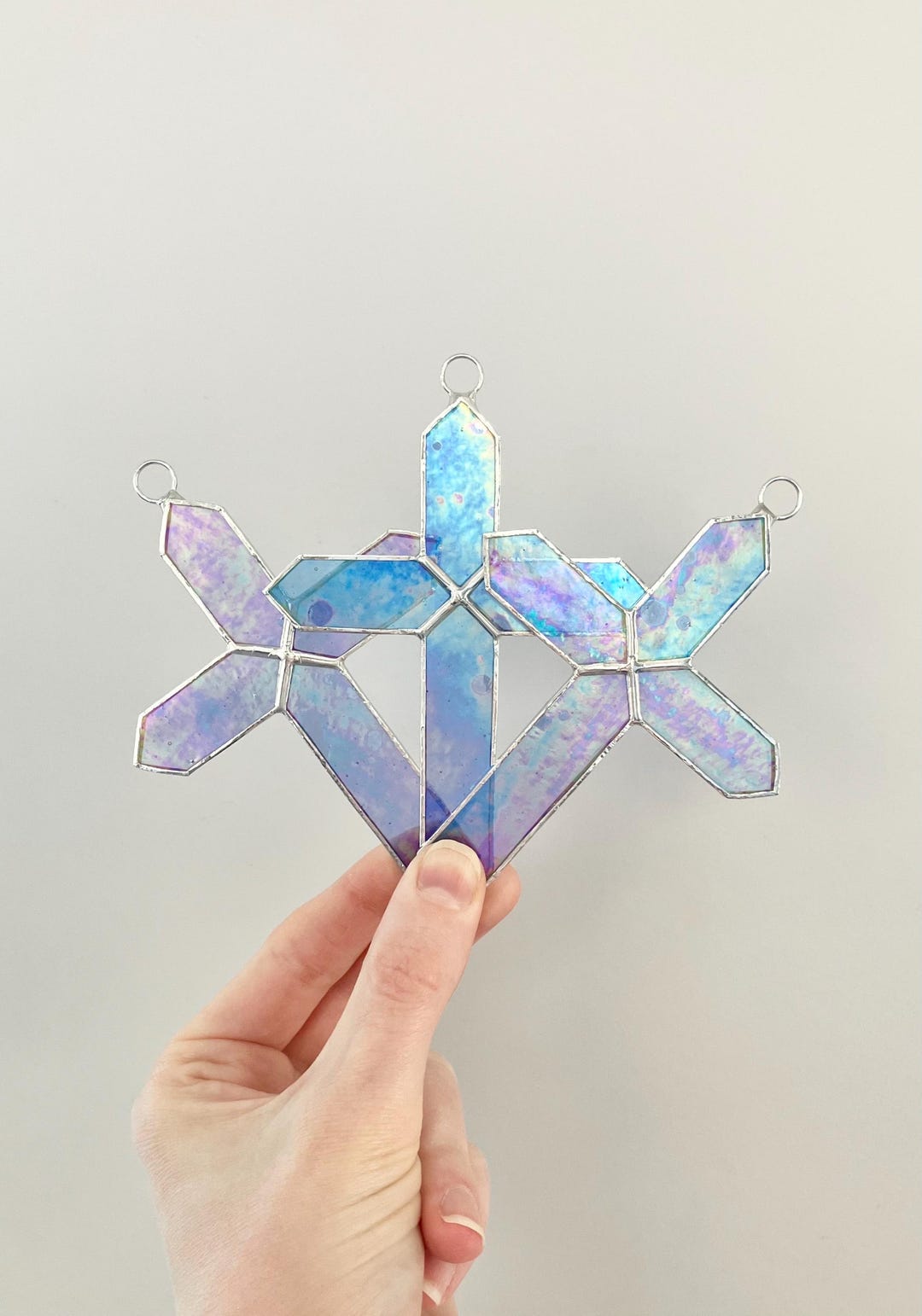 PERIWINKLE, Iridescent Stained Glass Cross Suncatcher, Rainbow Blue ...