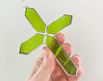 TURQUOISE, Stained Glass Cross, Crinkle Textured Glass, Green Cross ...