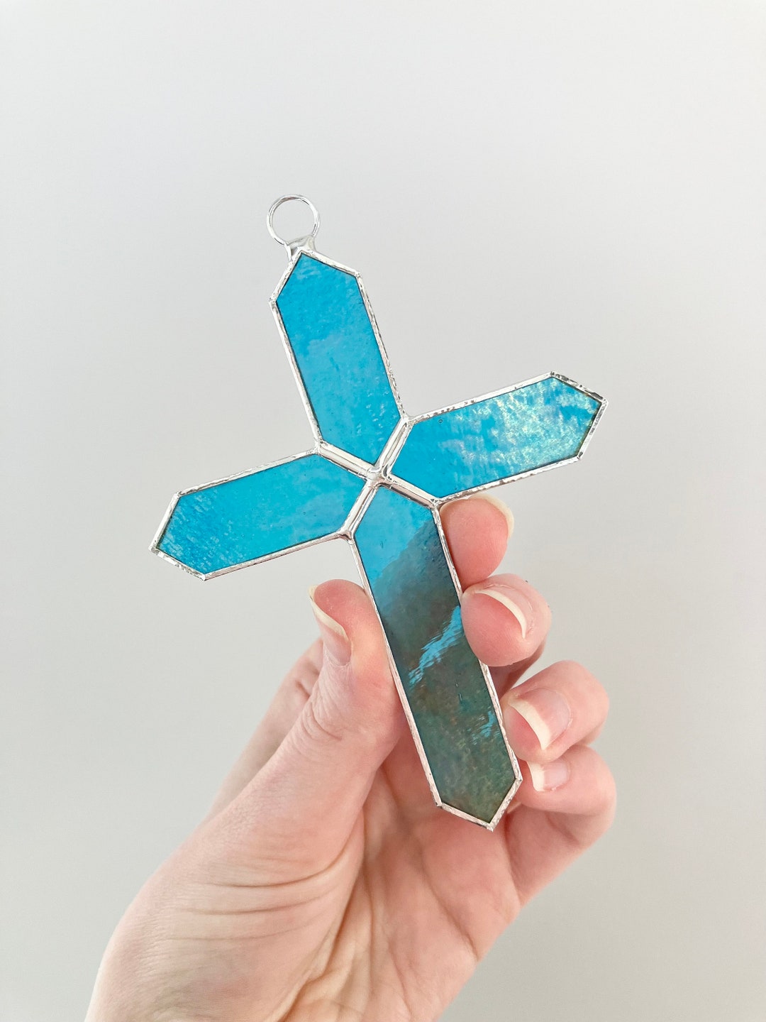 SKY BLUE, Stained Glass Cross, Blue Cathedral Glass, Blue Cross, Lead ...