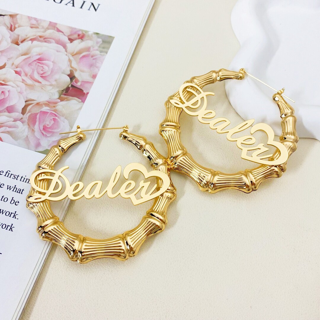 Custom Name Bamboo Hoops, Name Bamboo Earrings, Name Bamboo Hoops, Name ...