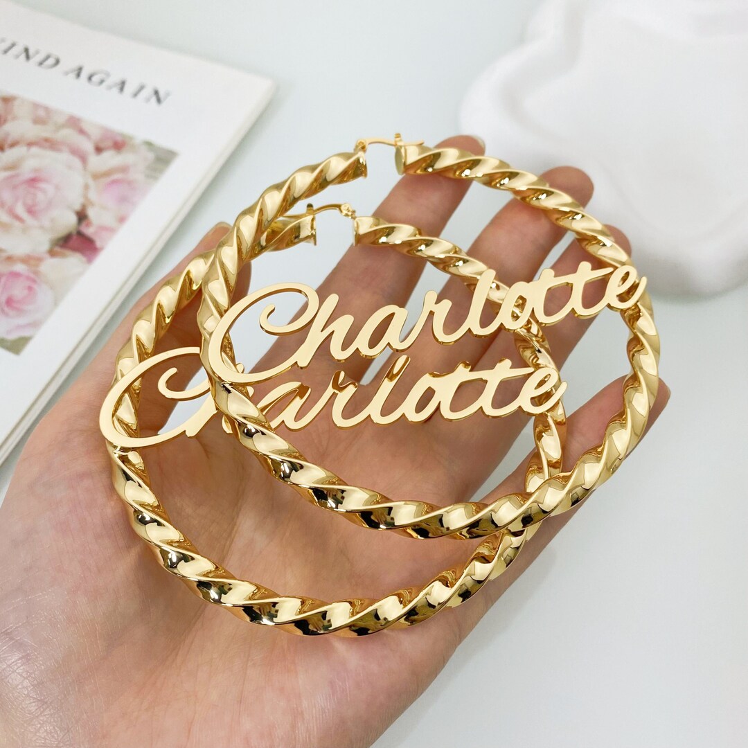 Custom Name Hoops, Name Earrings, Personalized Name Earrings 14K ...
