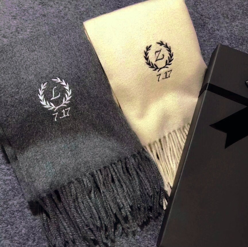 Personalized Embroidered 100% Wool Scarf, Custom Name Initial Logo ...