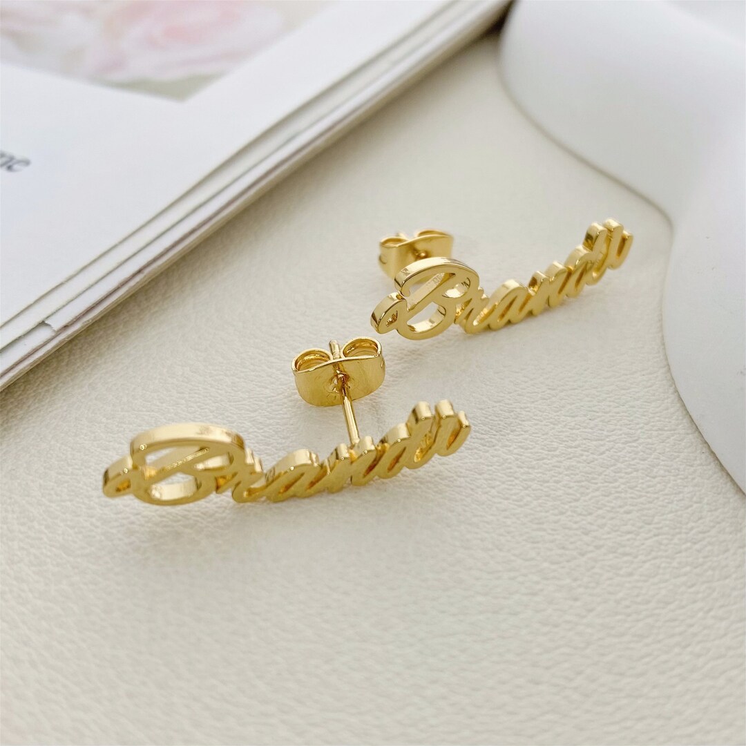 Gold Name Earrings, Custom Earrings, Personalized Earrings, Name ...