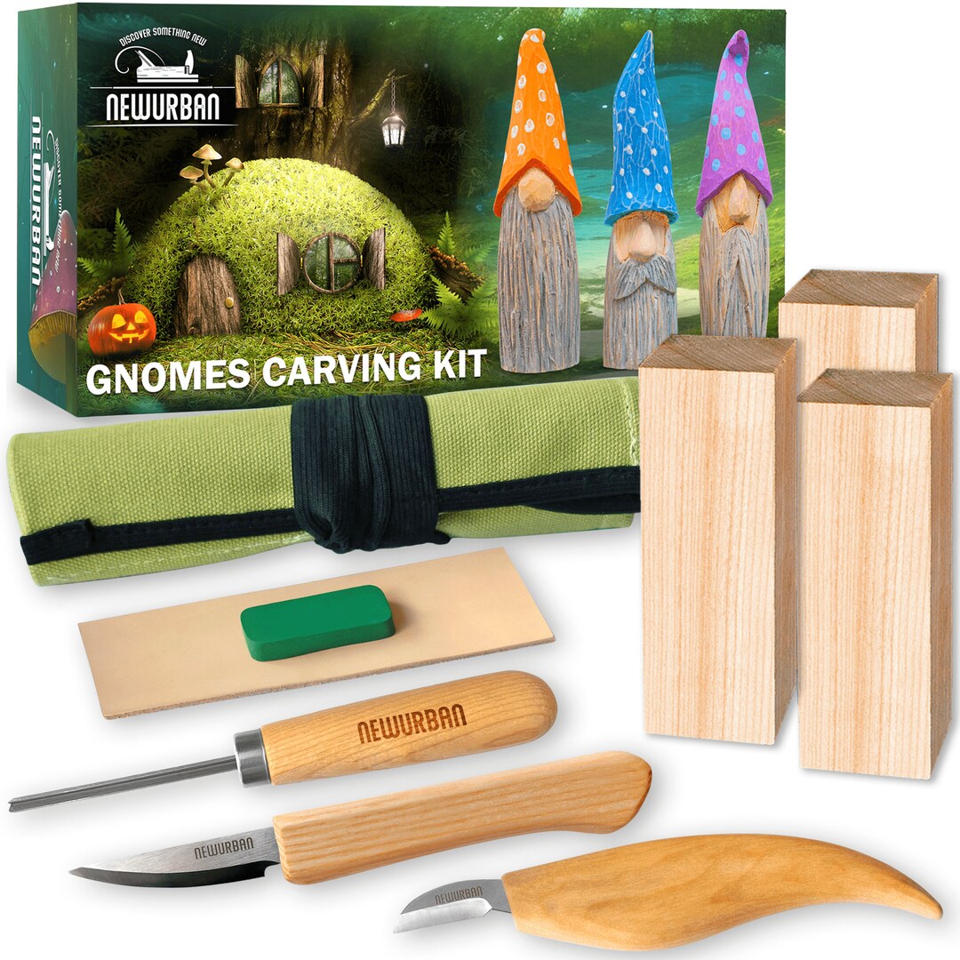 Wood Carving Kit for Beginners - Gnomes Whittling Set, Sloyd Carving Knife, Chip Knife, V ...