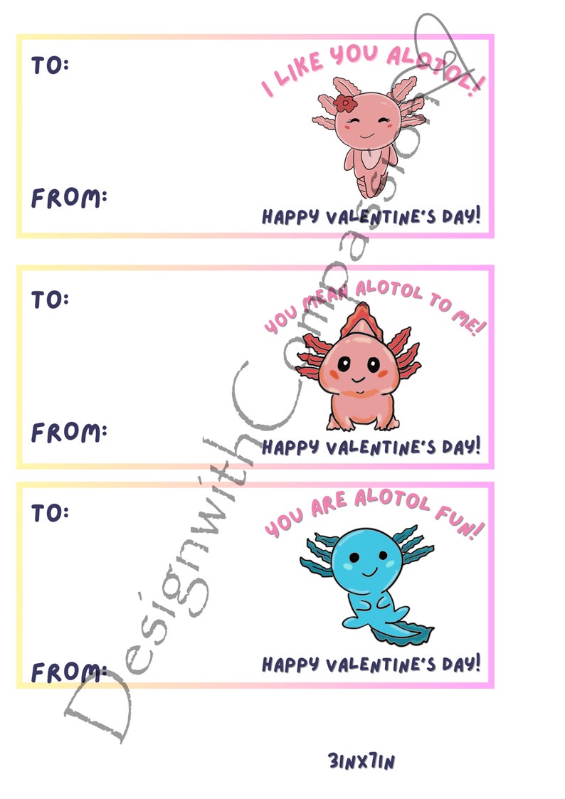 Cute Printable Axolotl Valentine Cards | Classroom Valentine's Day ...