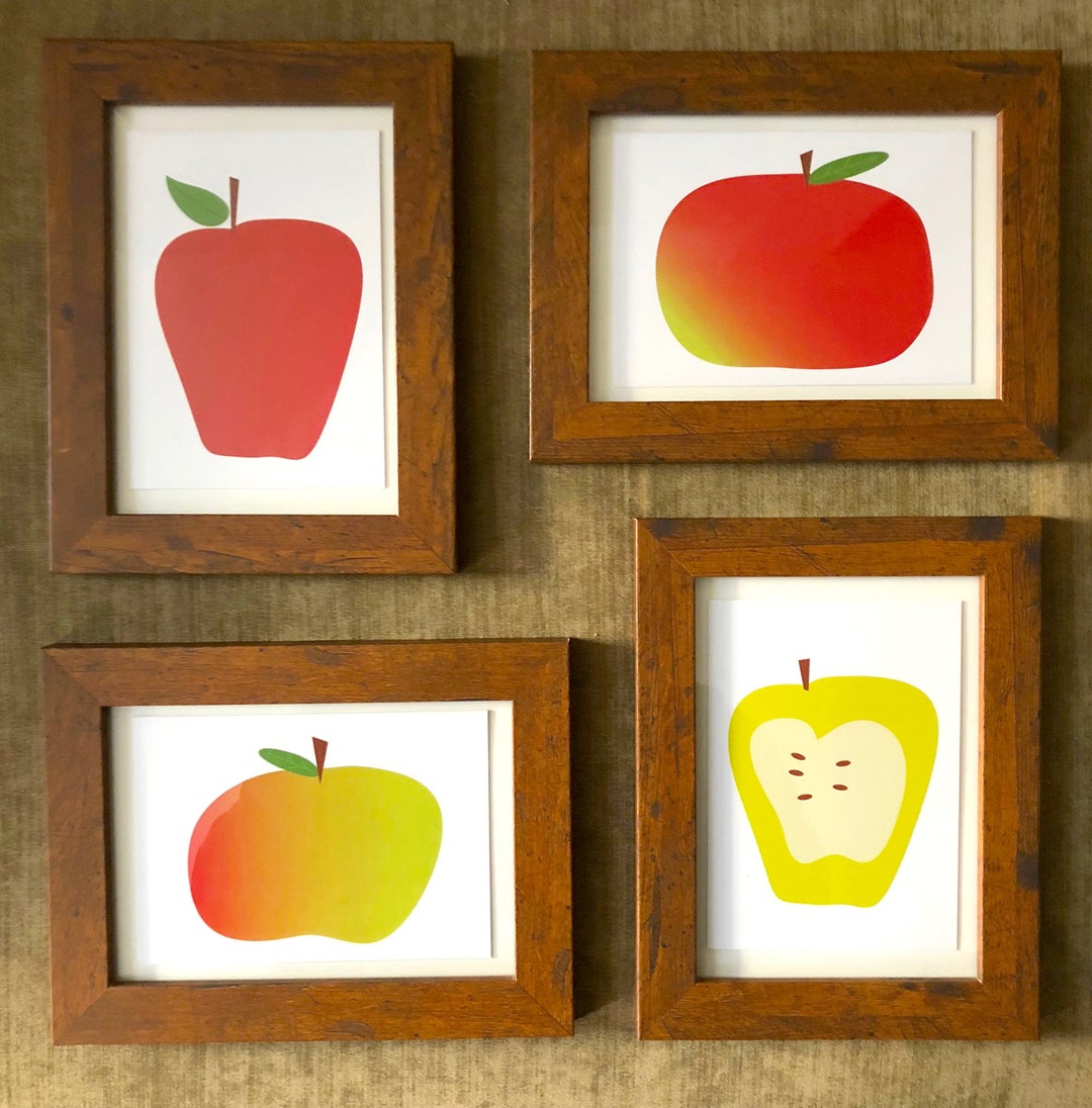 An Apple a Day - 4 Colorful Printed Original Illustrations of Apples ...