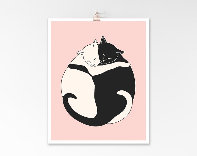 Cats Hugging Print 8 X 10. Cute Wall Art. Baby Room Nursery Decor. Dorm ...