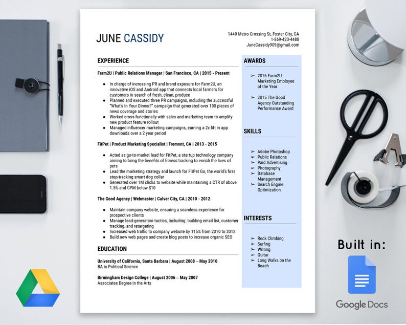 Simple and Bold Editable Resume Template for Google Docs | Google Drive ...
