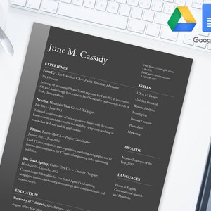 NIGHT MODE Resume Template for Google Docs | Google Drive - Gray Gradient - Etsy