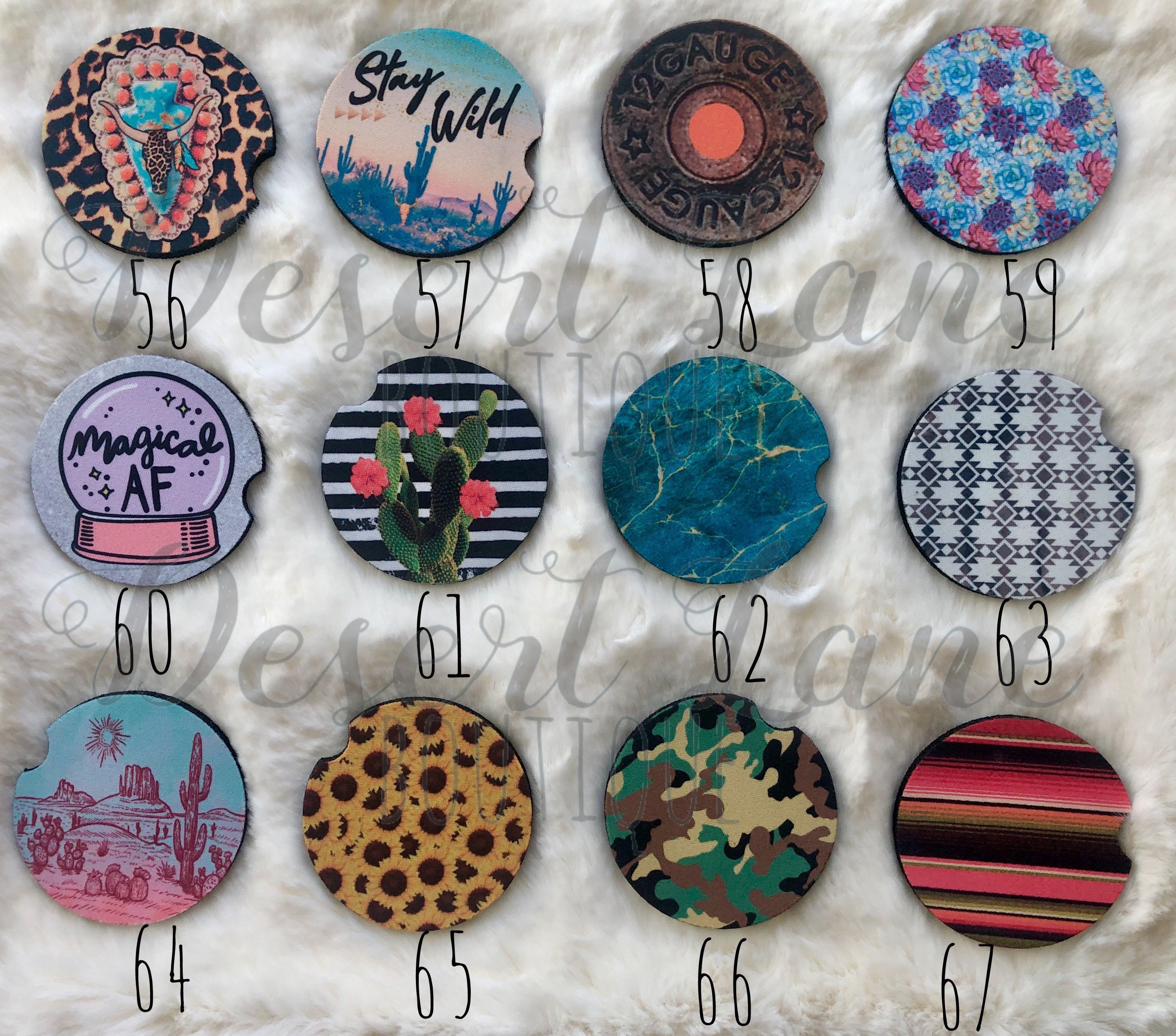 Set of Two Neoprene Car Coasters Leopard Car Coaster Bull - Etsy