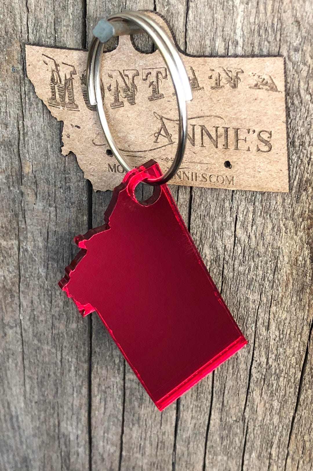 Montana State Cutout Mirrored Red Keychain - Etsy
