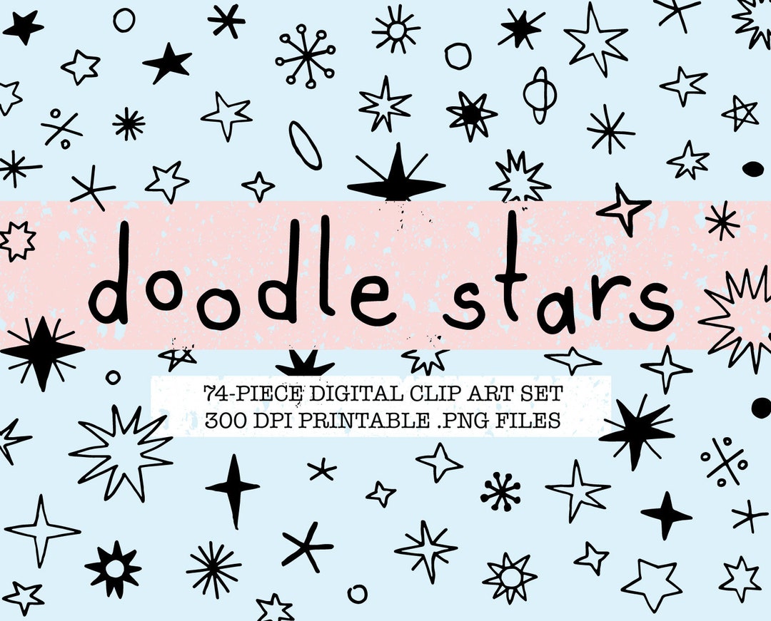 DOODLE STARS Set, Hand Drawn Clip Art, Design Elements, Line Art, PNG ...