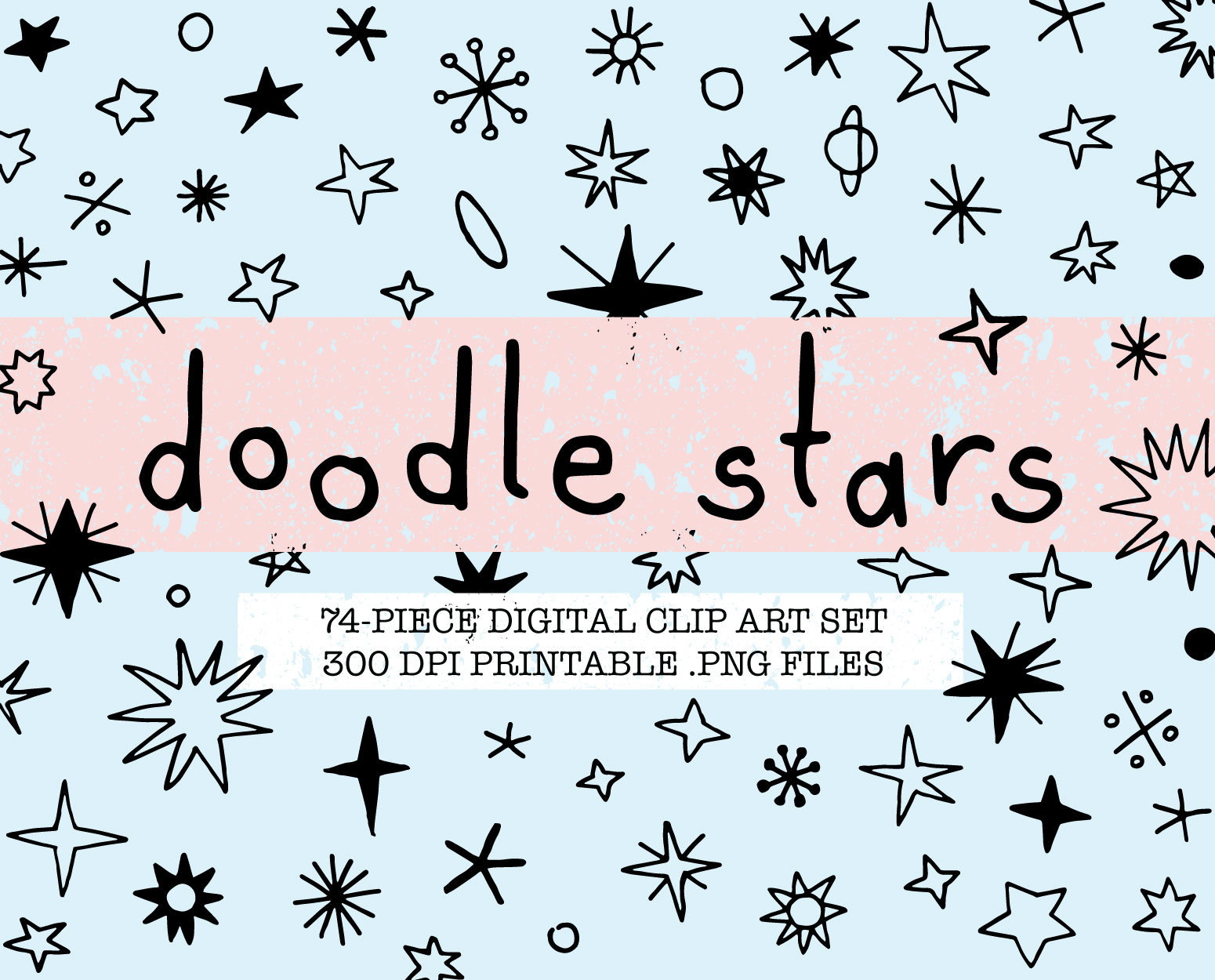 DOODLE STARS Set, Hand Drawn Clip Art, Design Elements, Line Art, PNG ...